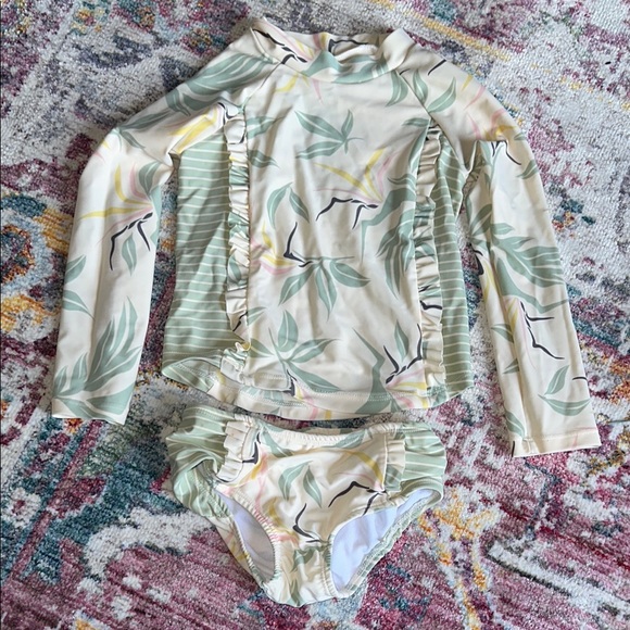 Jessica Simpson | Swim | Floral Kids Swim Set Cream And Green | Poshmark